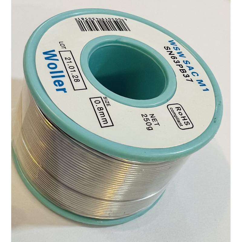 ‫مشخصات، دیتاشیت، قیمت و خرید سیم لحیم 0.8 میلی متر 250 گرمی WOLLER‬